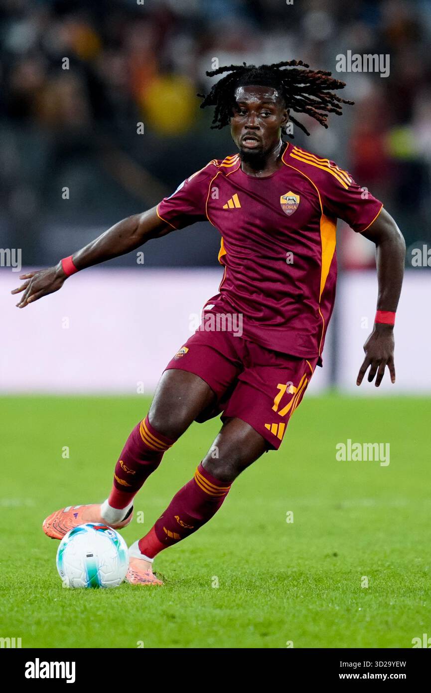 Manu Kone of AS Roma in action during the Serie A Enilive match between ...