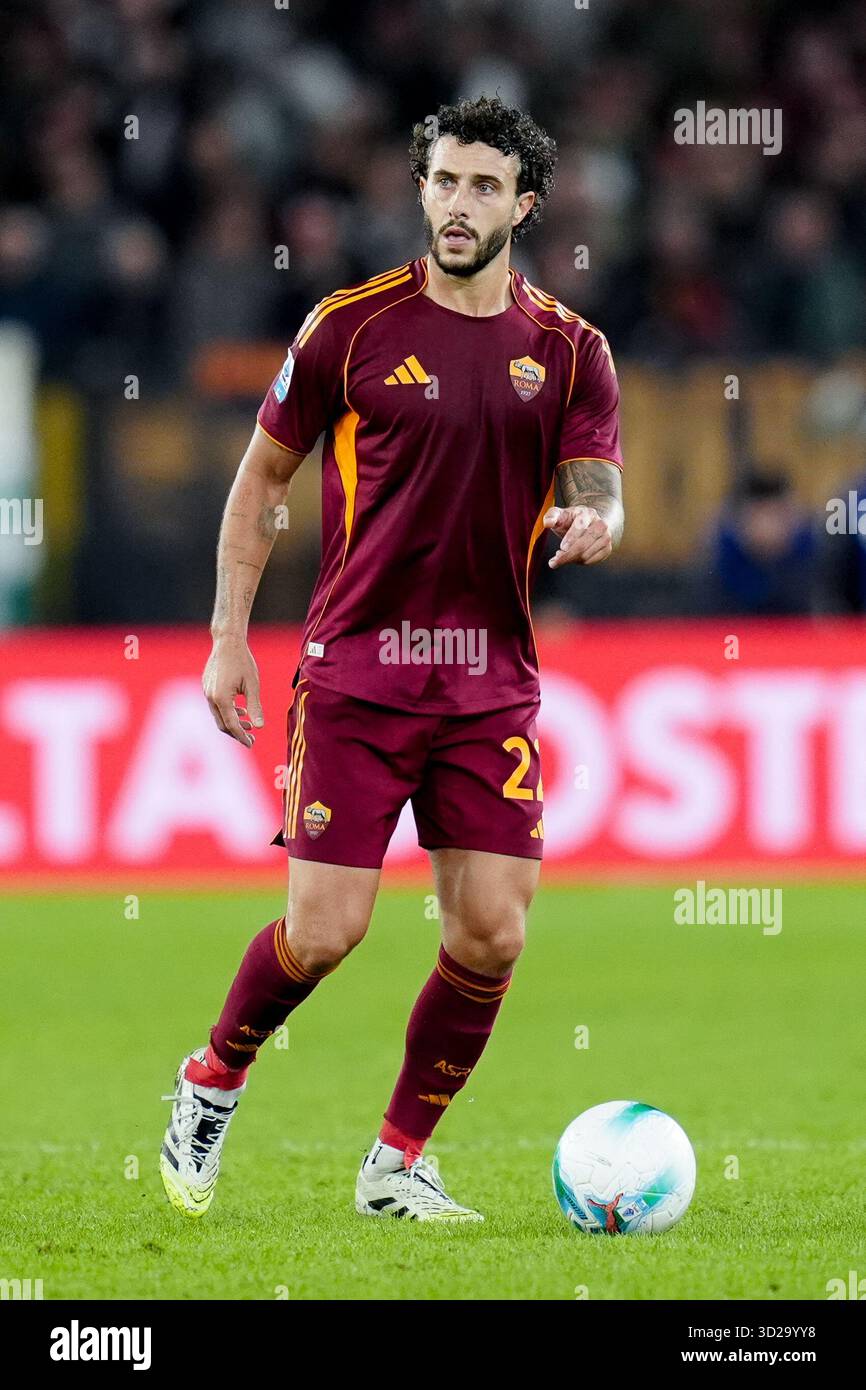 Mario Hermoso of AS Roma in action during the Serie A Enilive match ...