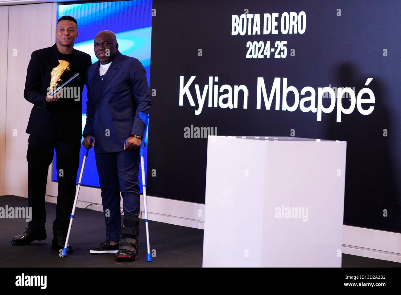Real Madrid's Kylian Mbappe poses with his father Wilfrid, after ...
