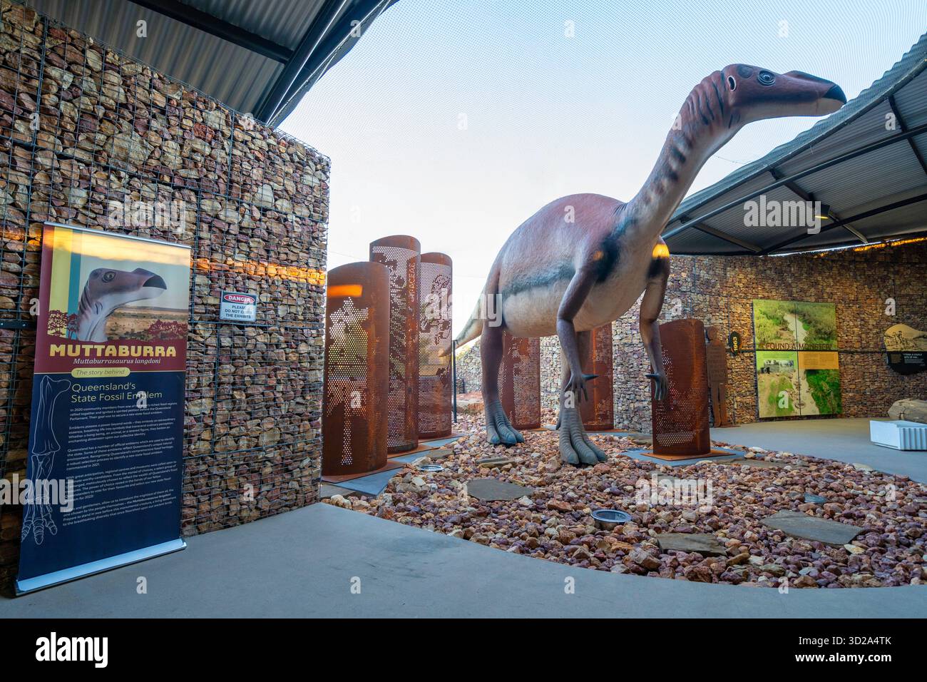 Interior of Muttaburrasaurus Interpretive Centre with replica dinosaur ...