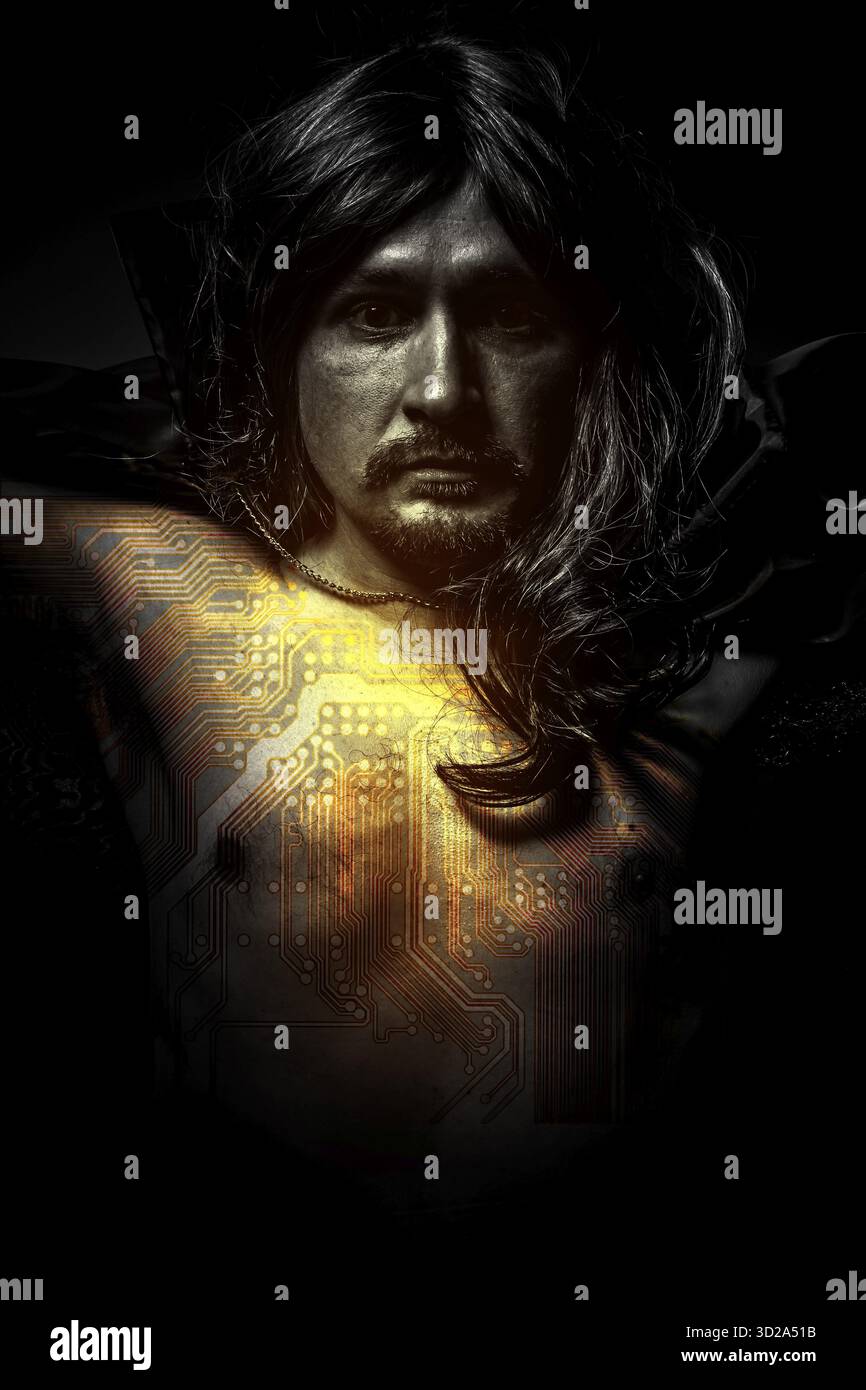 Communications concept, Male model, evil, blind, fallen angel of death ...