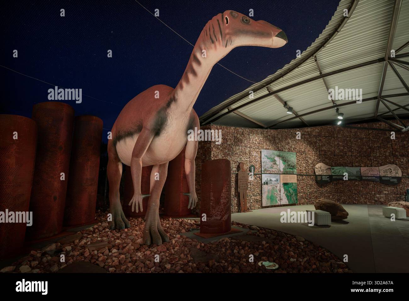 Interior of Muttaburrasaurus Interpretive Centre with replica dinosaur ...