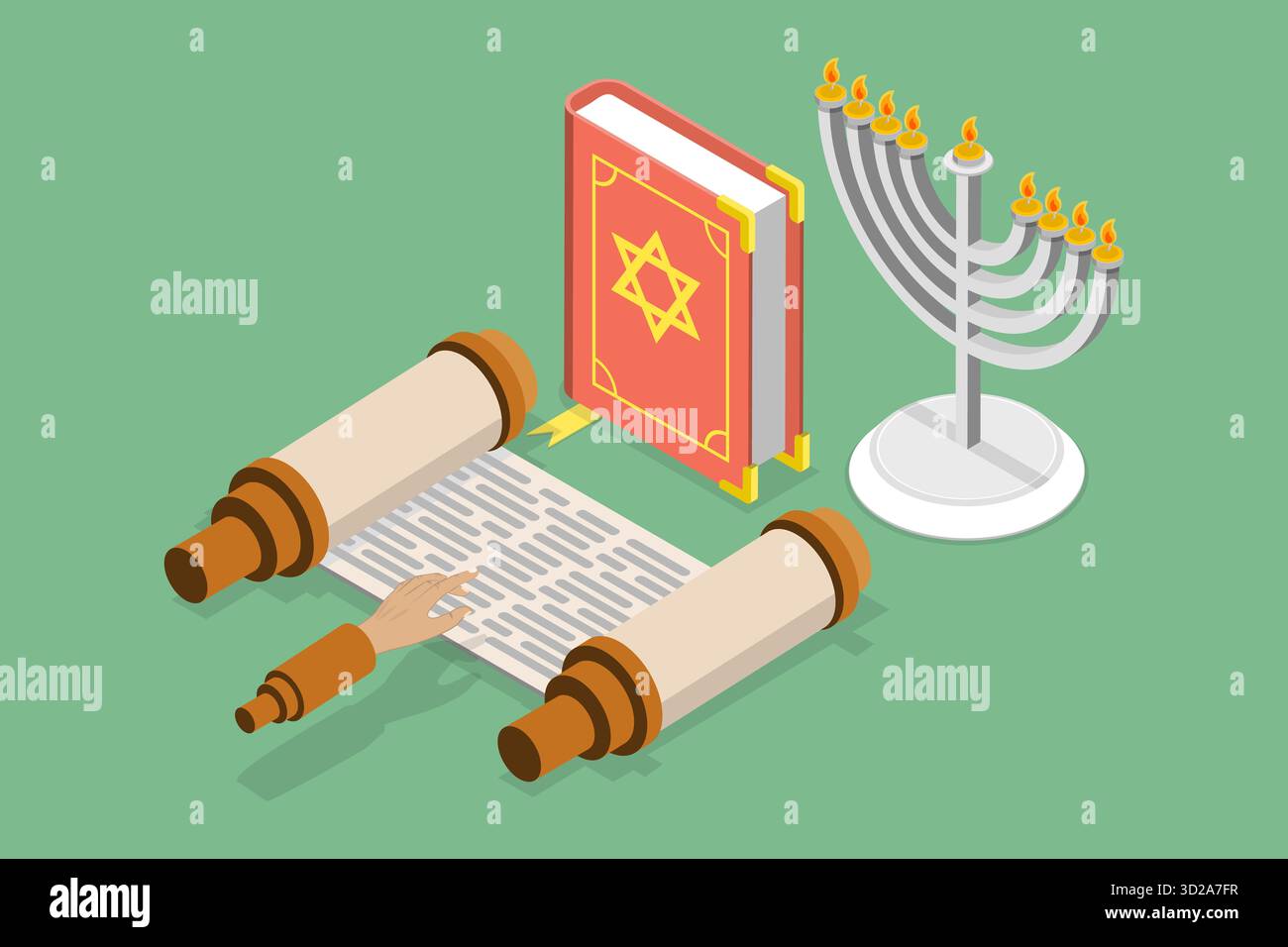 3D Isometric Flat Set of Jewish Religion Items, Judaism Culture 3D ...