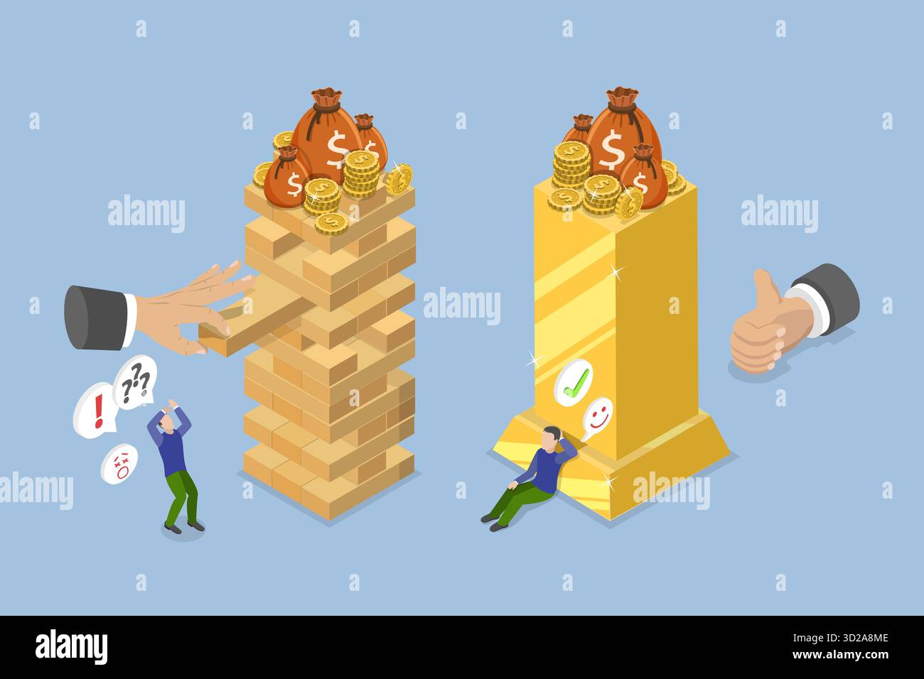 3D Isometric Flat Conceptual Illustration of Financial Instability ...