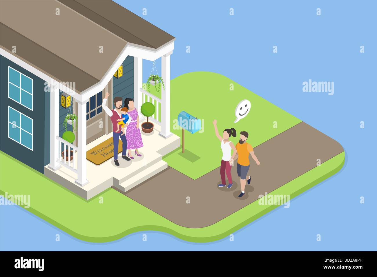 3D Isometric Flat Conceptual Illustration of Good Neighbor Relations ...