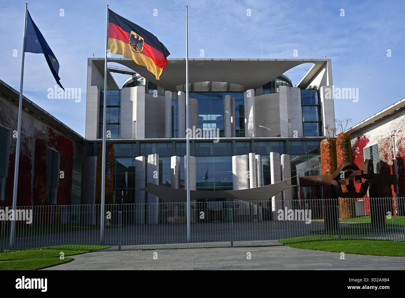 31 October 2025, Berlin: The German flag flies in front of the Federal ...