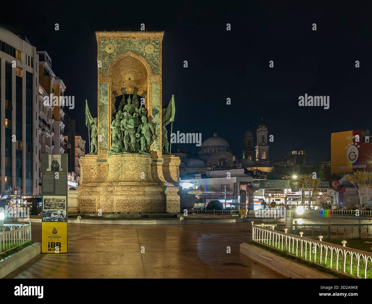 Night view of the Taksim Republic Monument in Taksim Square, Istanbul ...