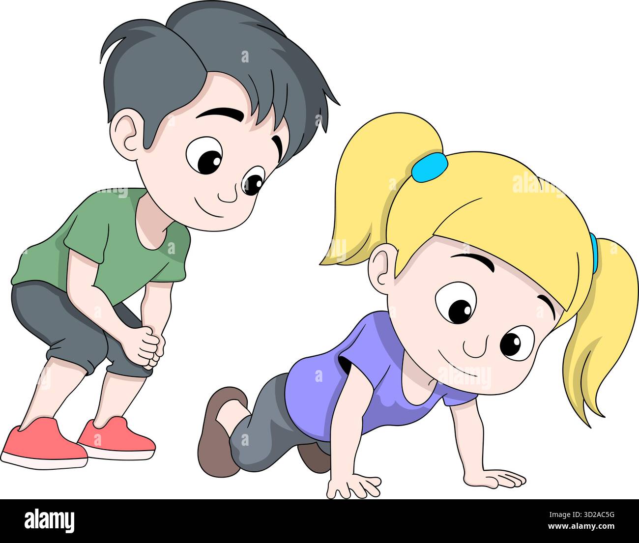 Man woman gym young push ups Stock Vector Images - Alamy