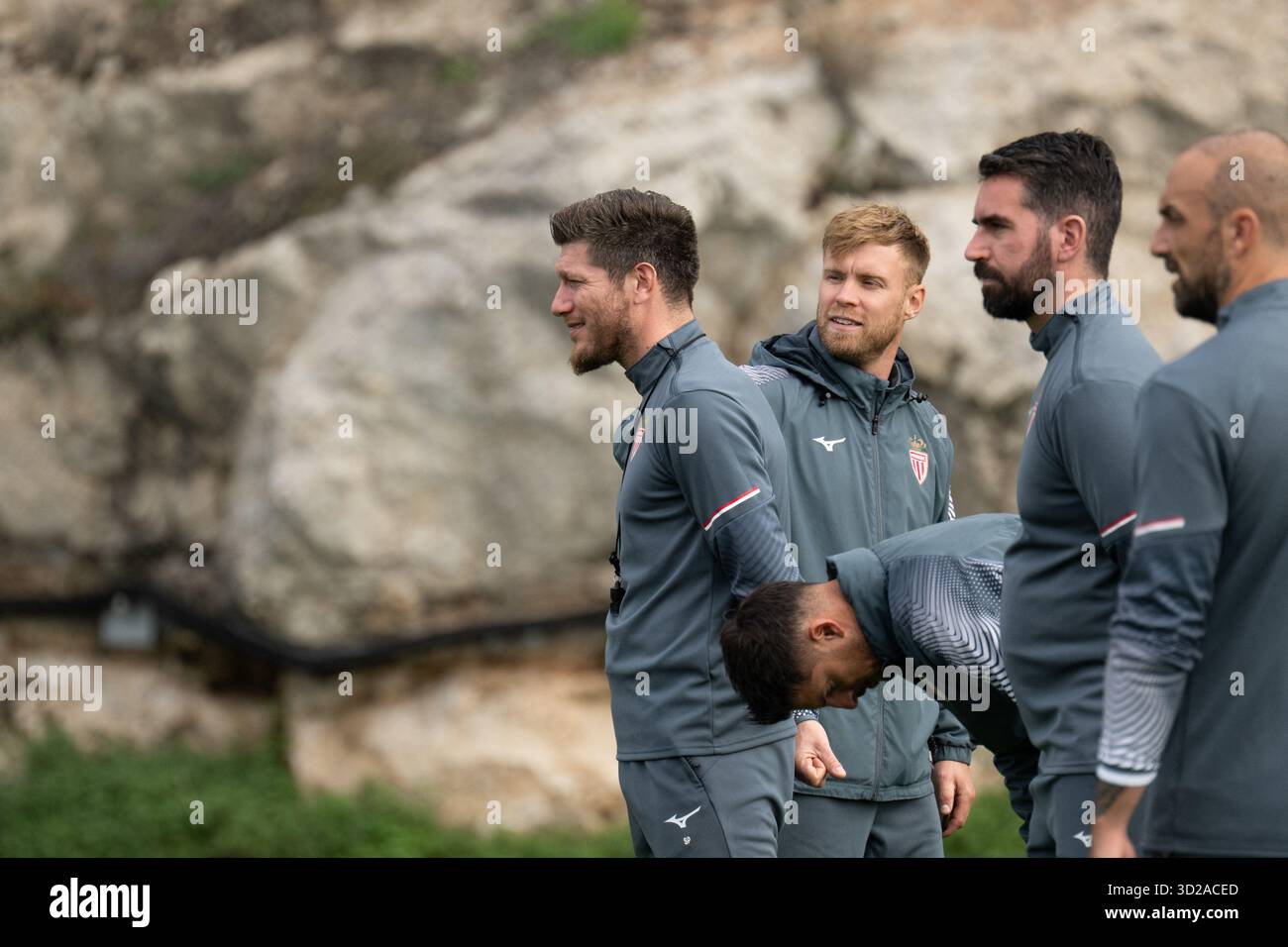 Coach Sebastien Pocognoli of AS Monaco with staff seen training on the ...