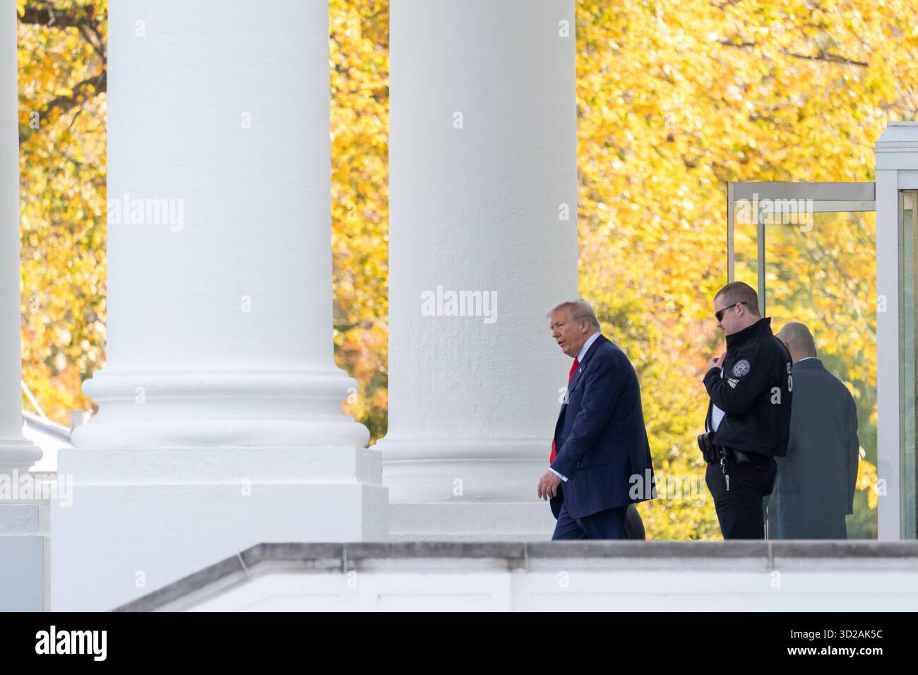 President Donald Trump departs from the North Portico of the White ...