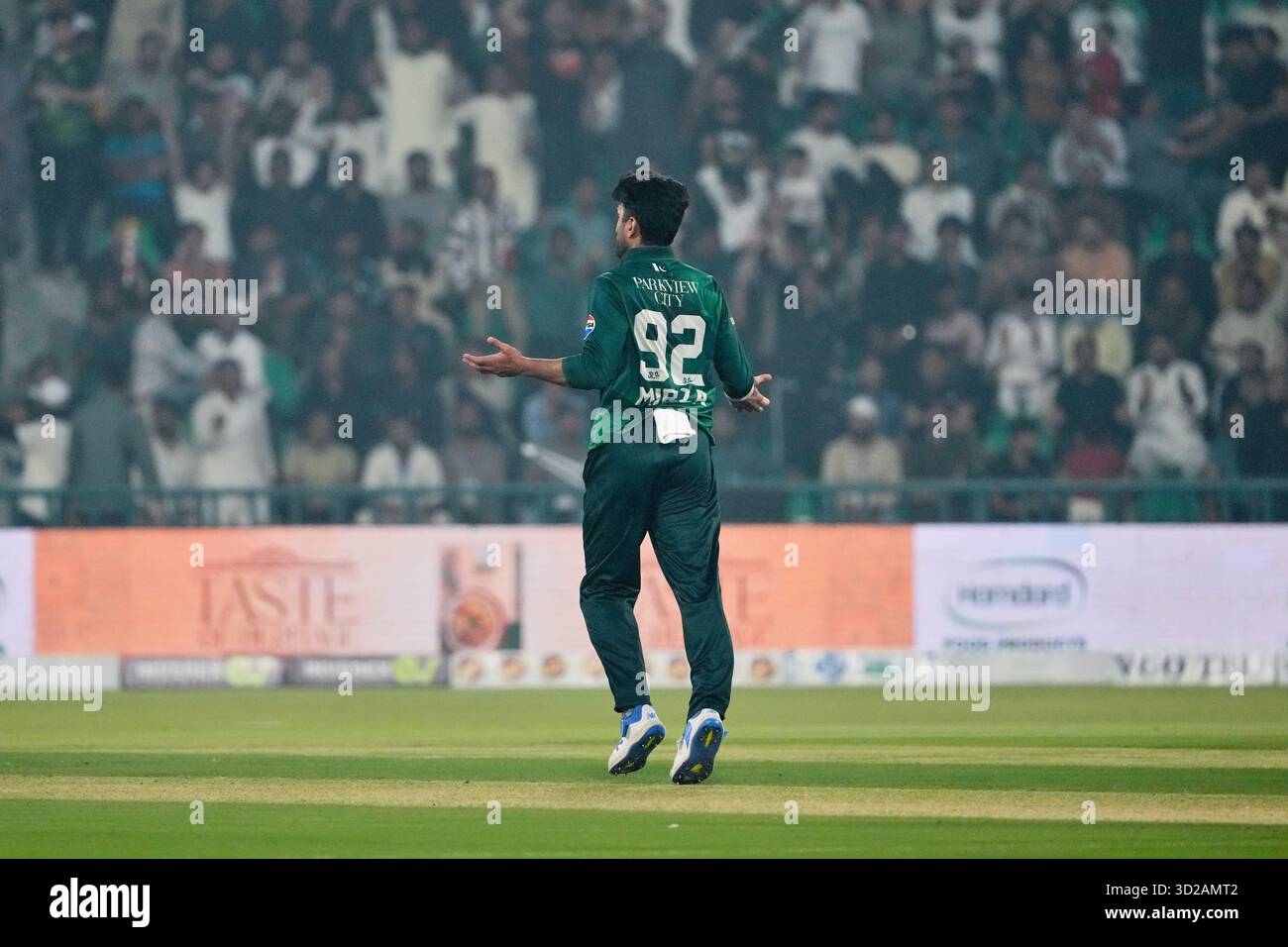 Pakistan's Salman Mirza celebrates after taking the wicket of South ...