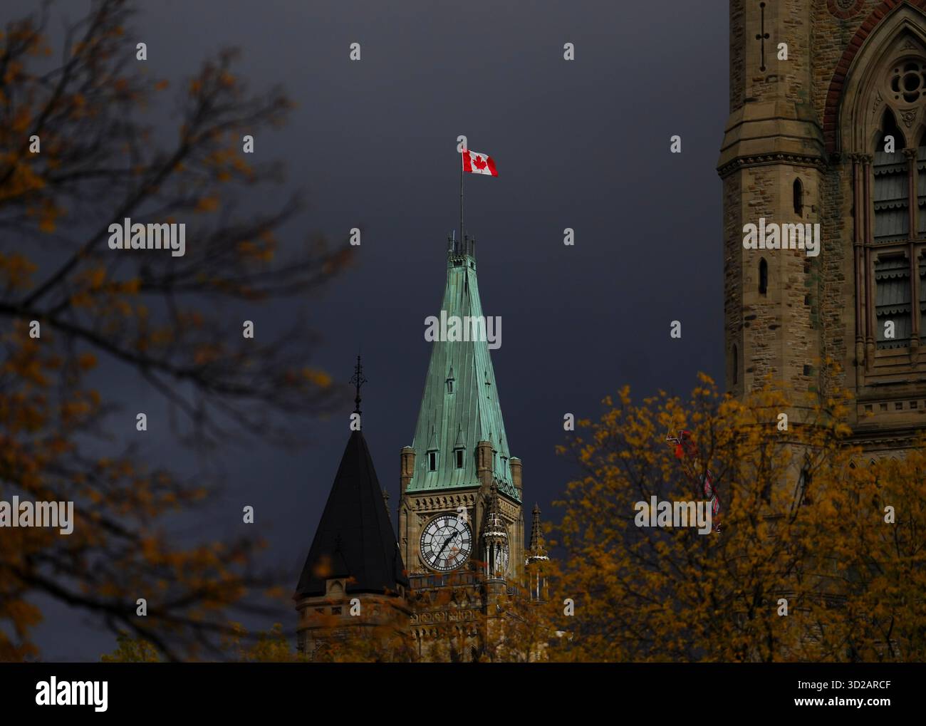 The Canadian Flag flies on the Peace Tower on Parliament Hill in Ottawa ...