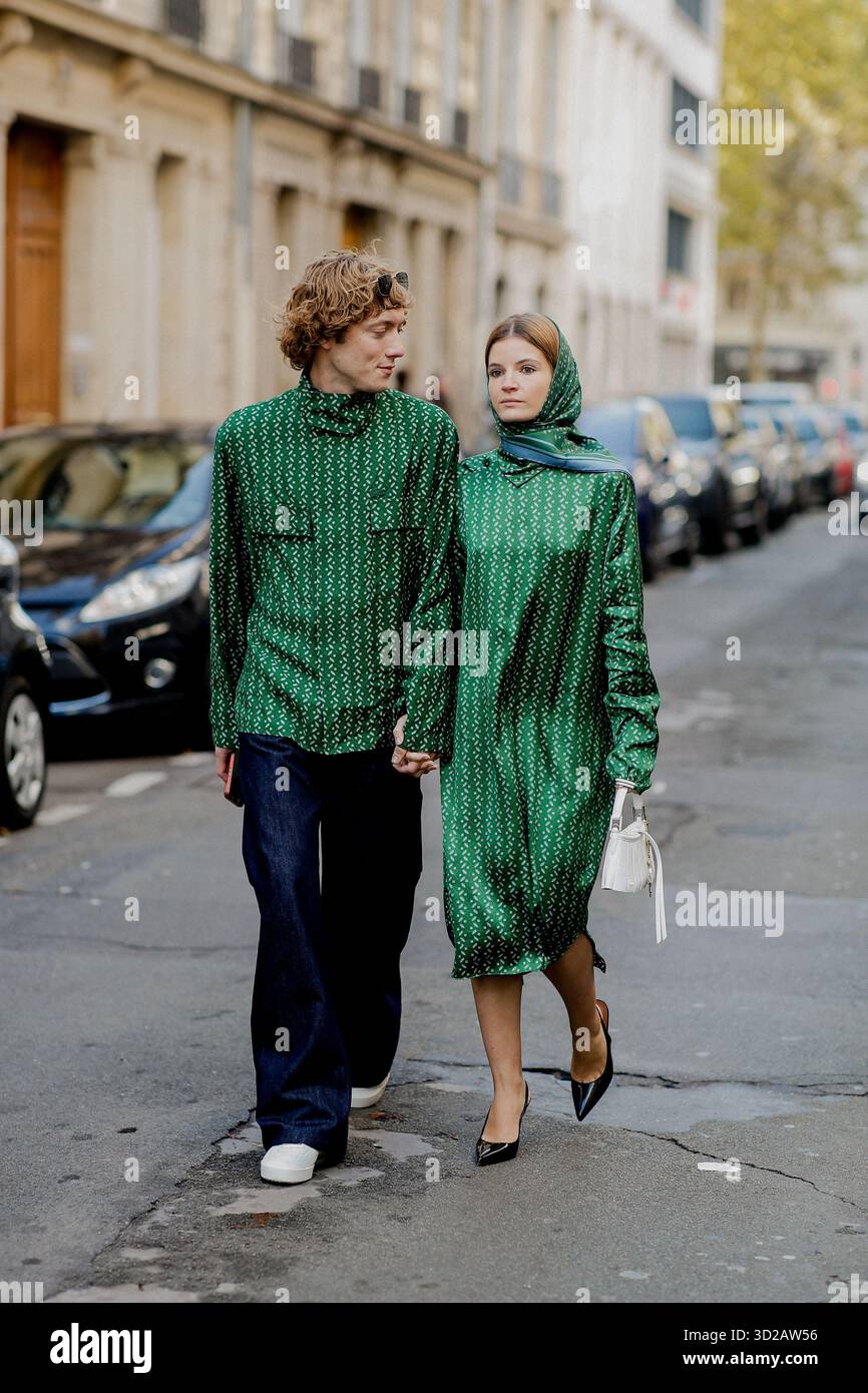 Street style, Xavier de Vilmorin and Esther Jolivet arriving at Lacoste ...
