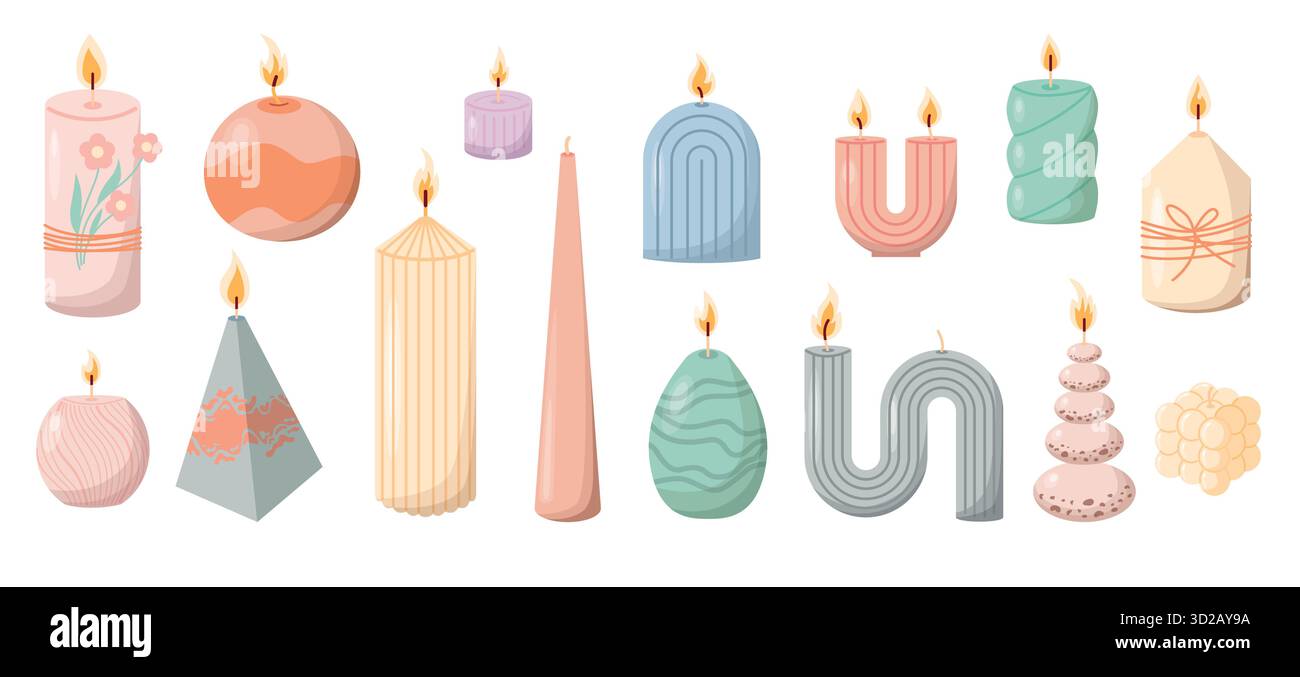 Decorative aromatic candles various shapes and colors Stock Vector ...