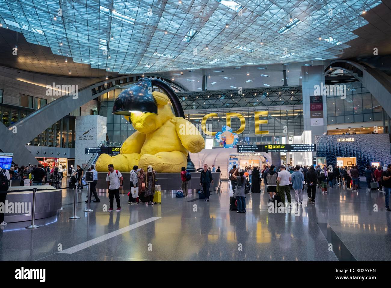 Untitled Lamp Bear by Swiss artist Urs Fischer, Departure gates, Hamad ...