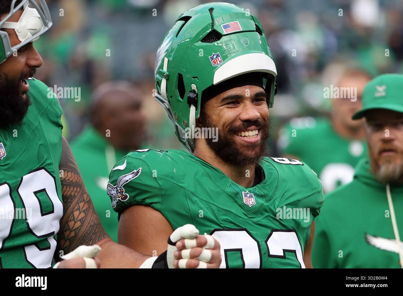 Philadelphia Eagles tight end Kylen Granson (83) looks on after an NFL ...