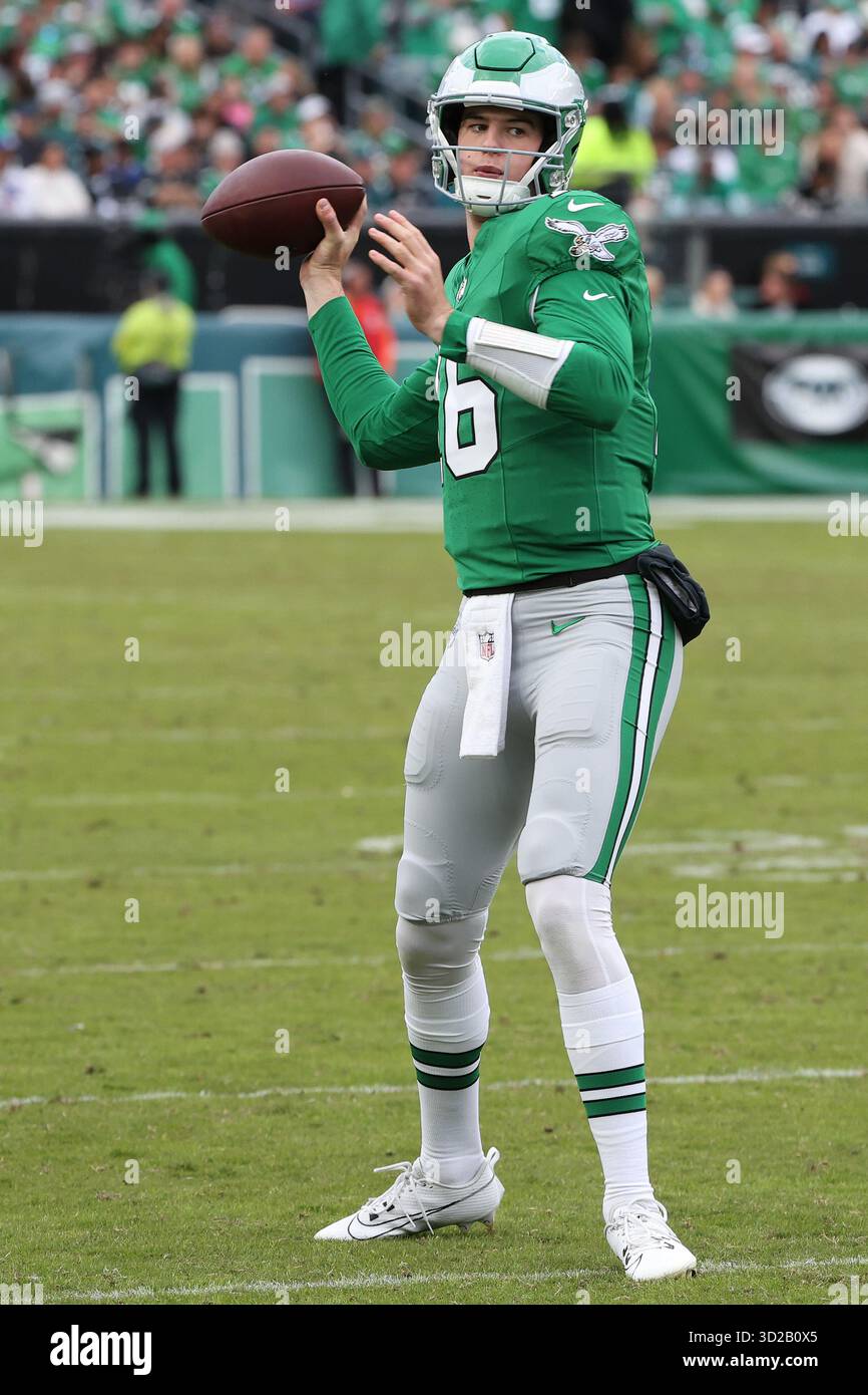 Philadelphia Eagles quarterback Tanner McKee (16) throws during an NFL ...