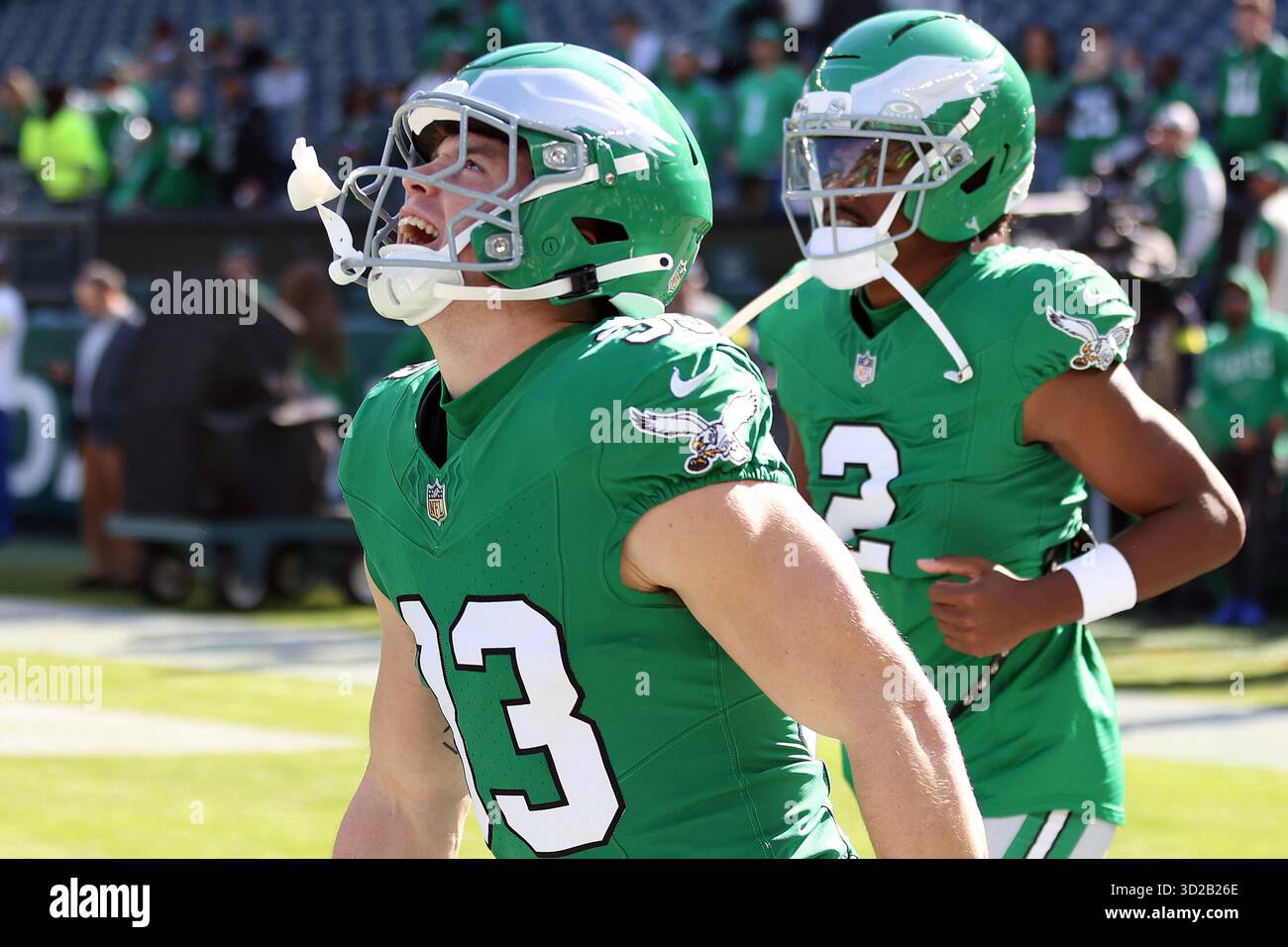 Philadelphia Eagles cornerback Cooper Dejean (33) looks on before an ...