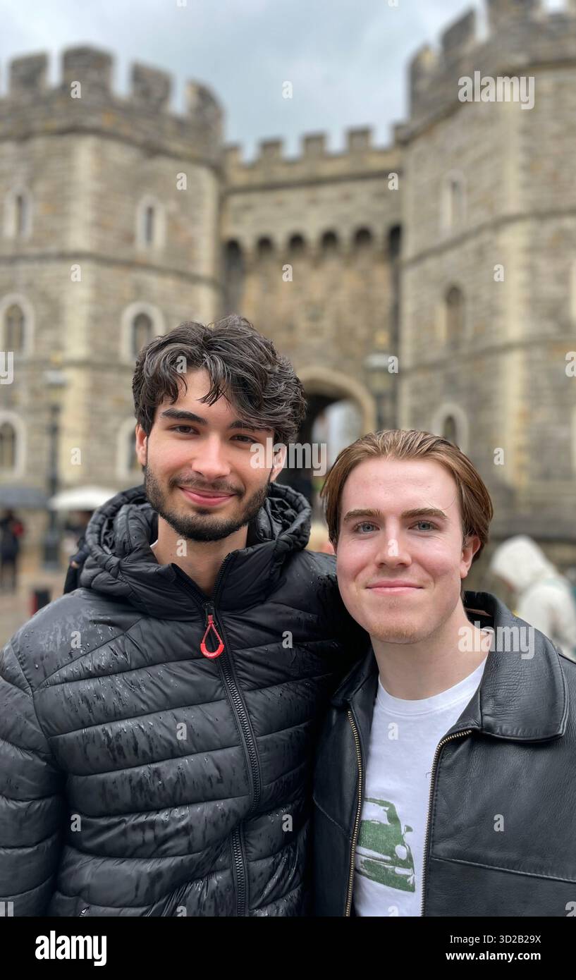 Students Marcus Larking, 19, (left) and Callum O'Neil, 19, pose for a ...