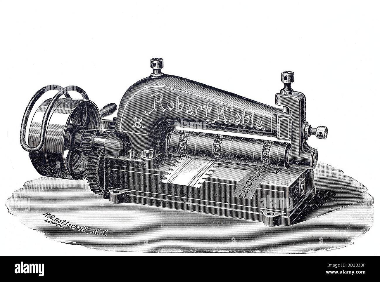 Leather processing, leather raking machine by Robert Kiehle, circa 1880 ...