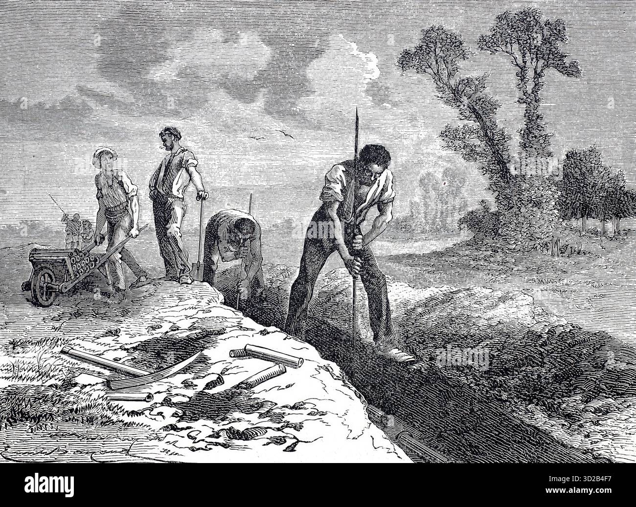 Land reclamation, laying of drainage pipes, dewatering, digitally ...