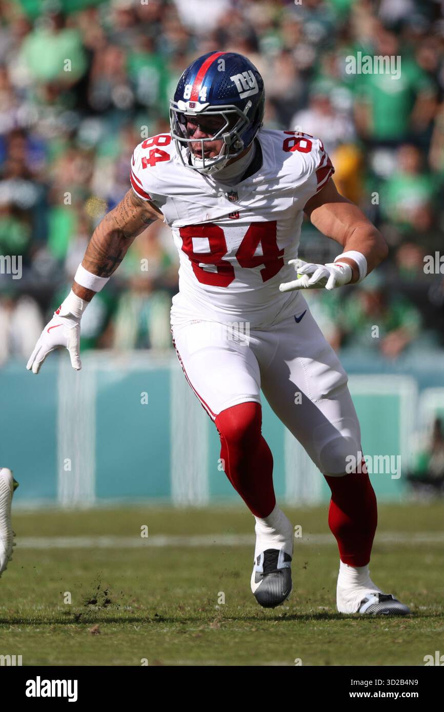 New York Giants tight end Theo Johnson (84) runs a route during an NFL ...