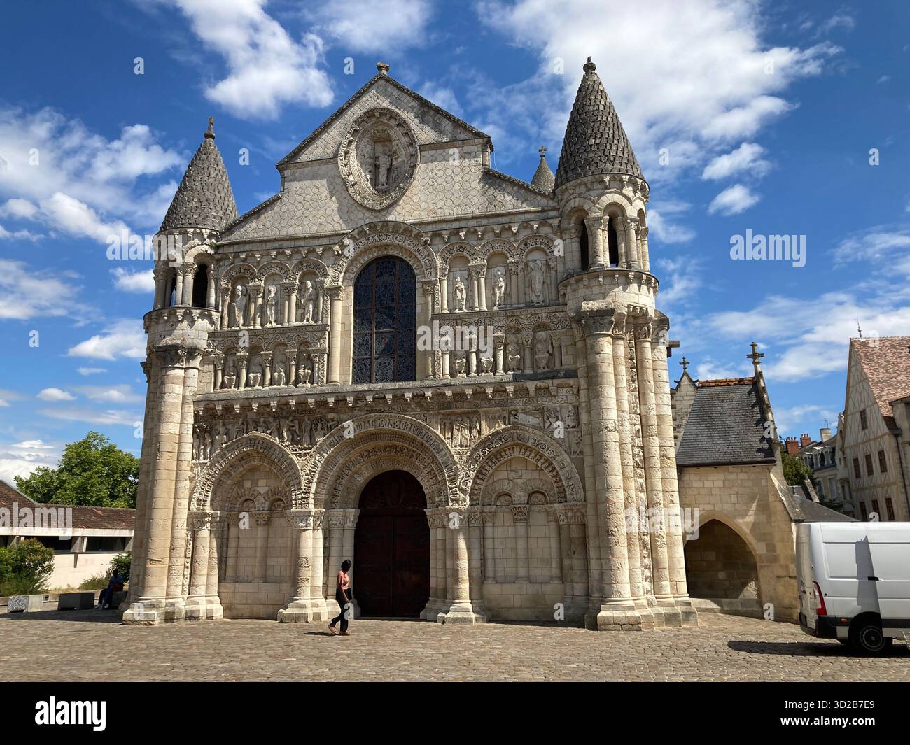 Urban street scene in Poitiers city centre, France, showing mix of ...