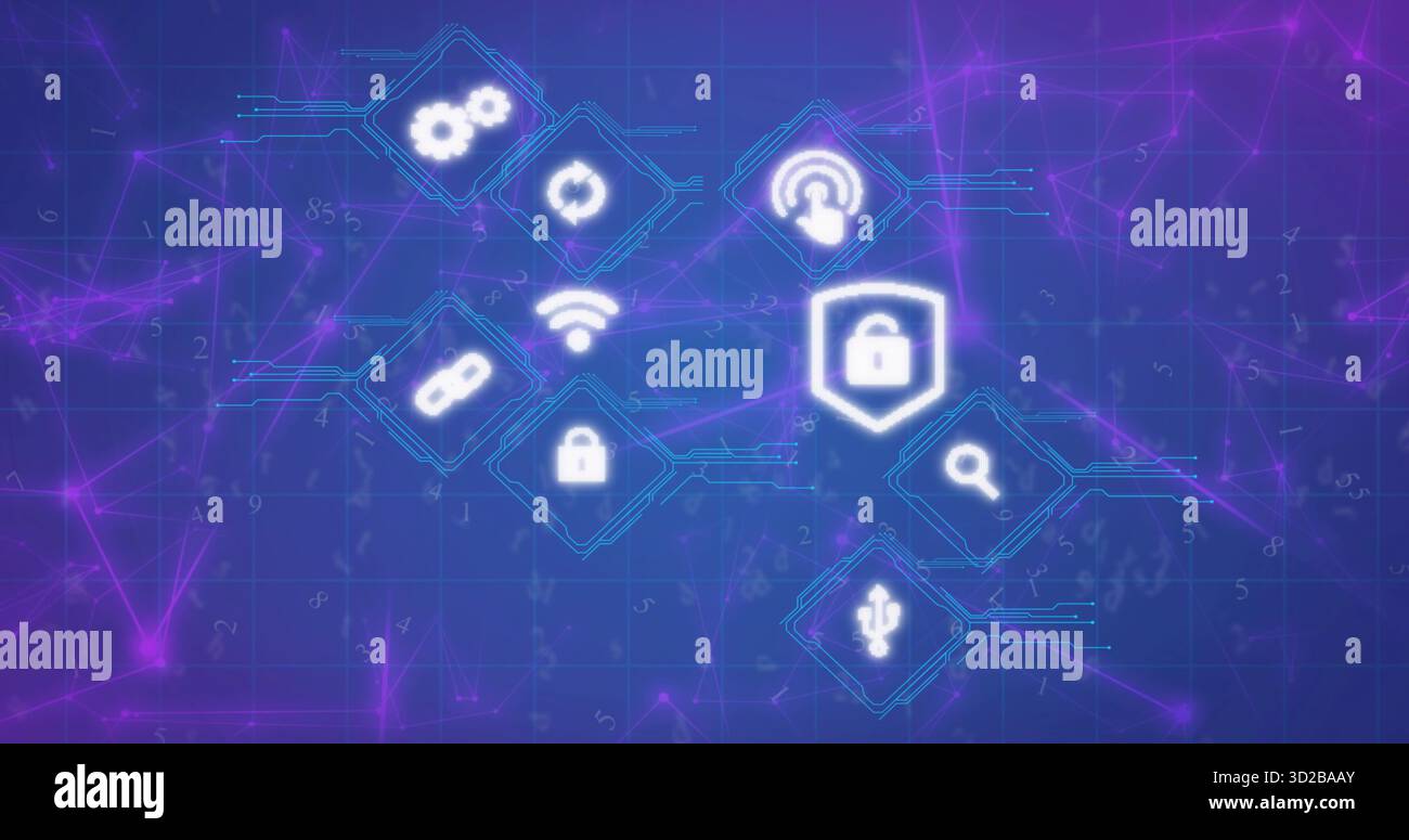 Displaying glowing shield-shaped padlock icon over blue grid, with ...