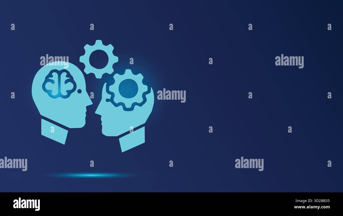 Intellectual collaboration concept; brain and gear icon; problem ...