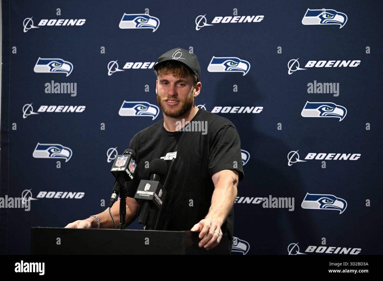 Seattle Seahawks wide receiver Cooper Kupp talks with reporters after ...