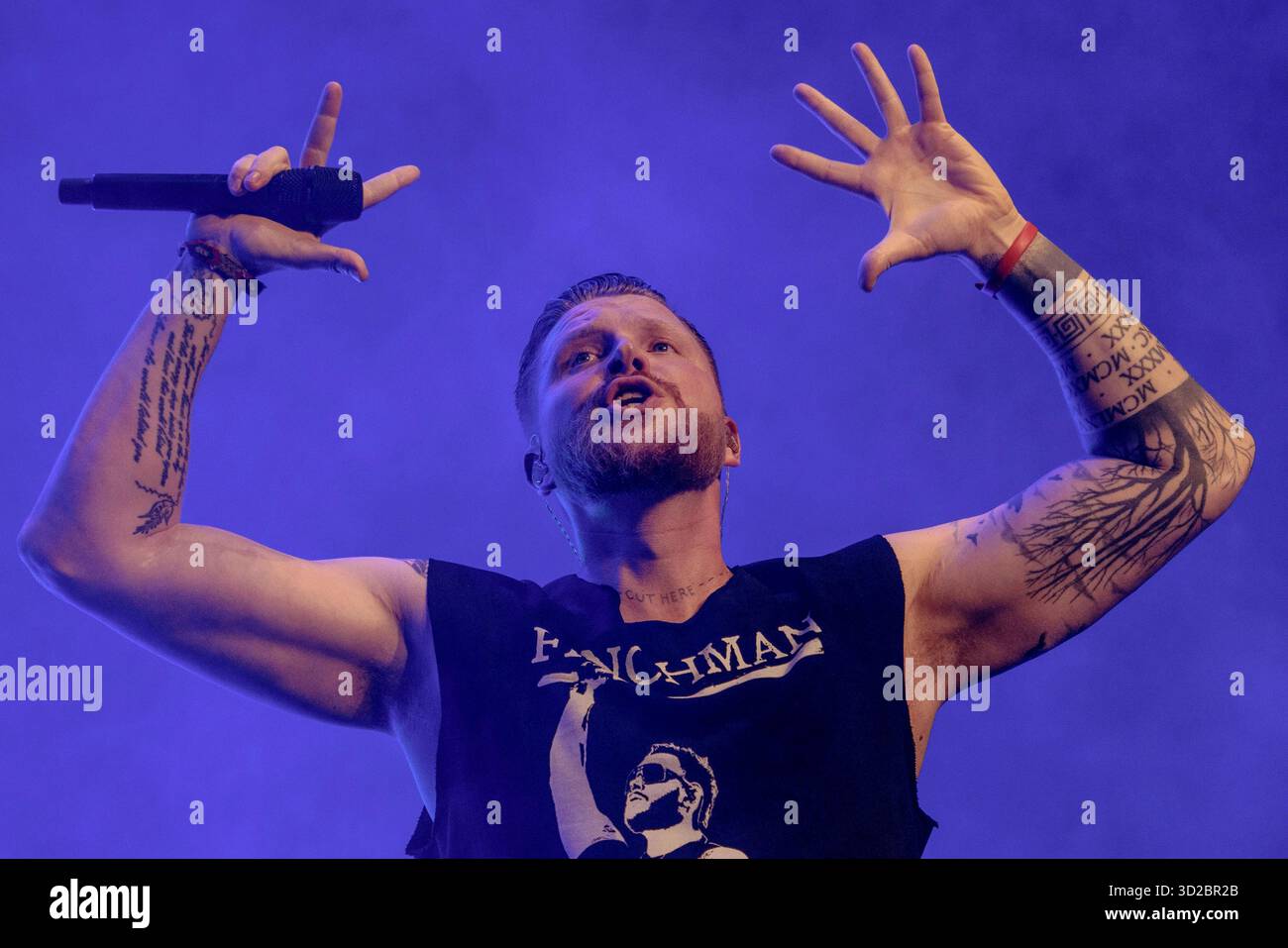 31 October 2025, Berlin: German rapper Finch performs at a concert in ...