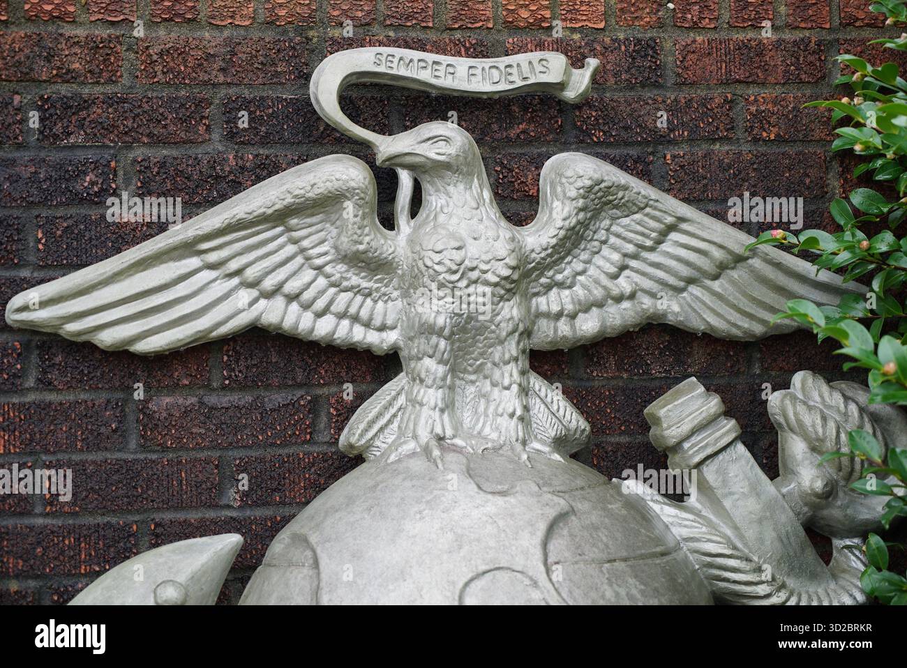 The Marine Corps emblem with the Latin motto "Semper Fidelis" greets ...