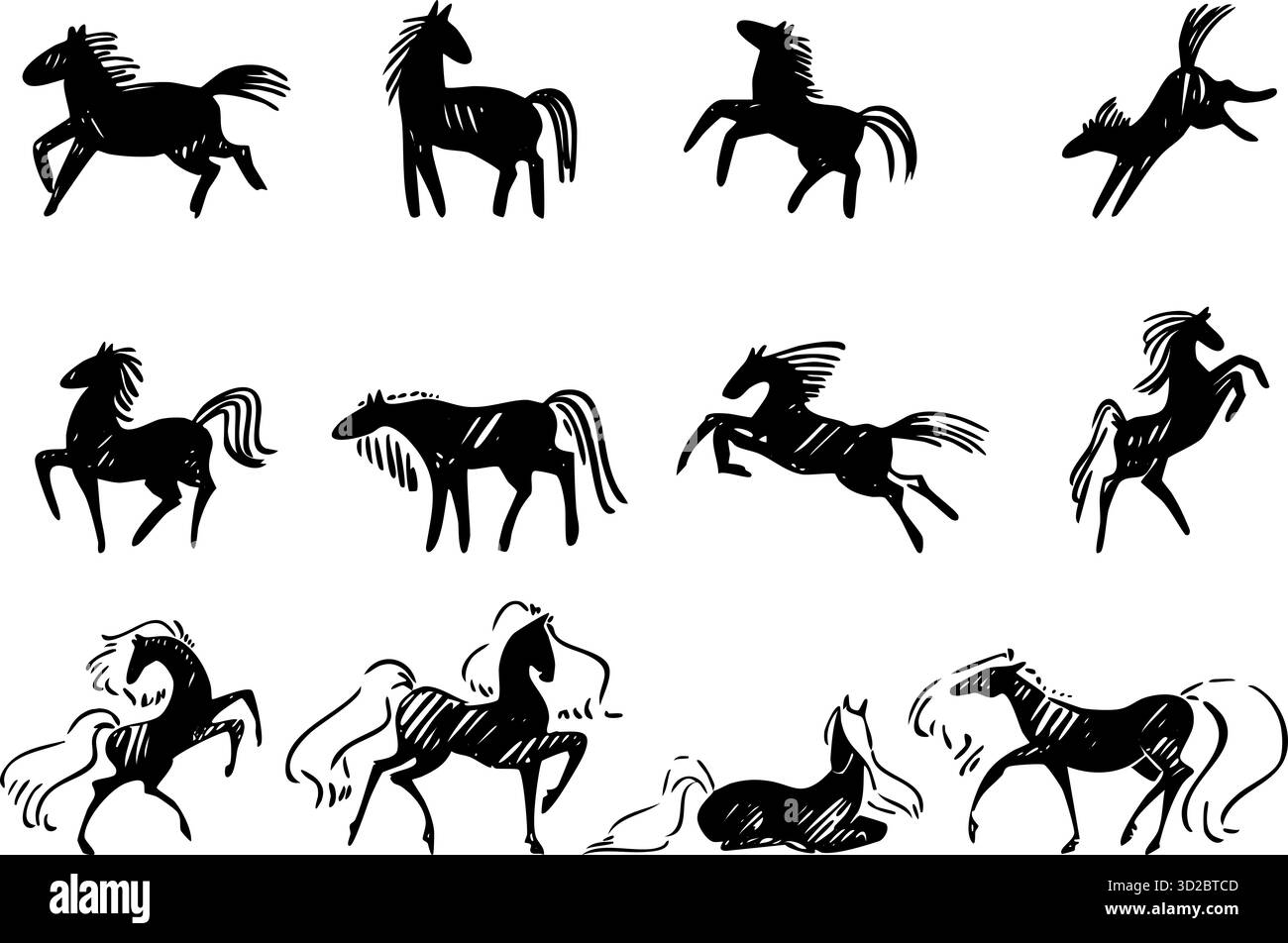 dynamic horse pose illustrations images depicting horses in various ...