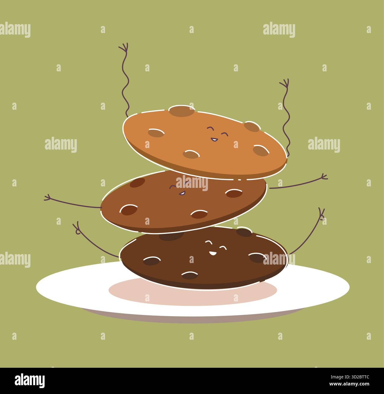 expressive cookie characters arrangement, minimalist flat illustration ...