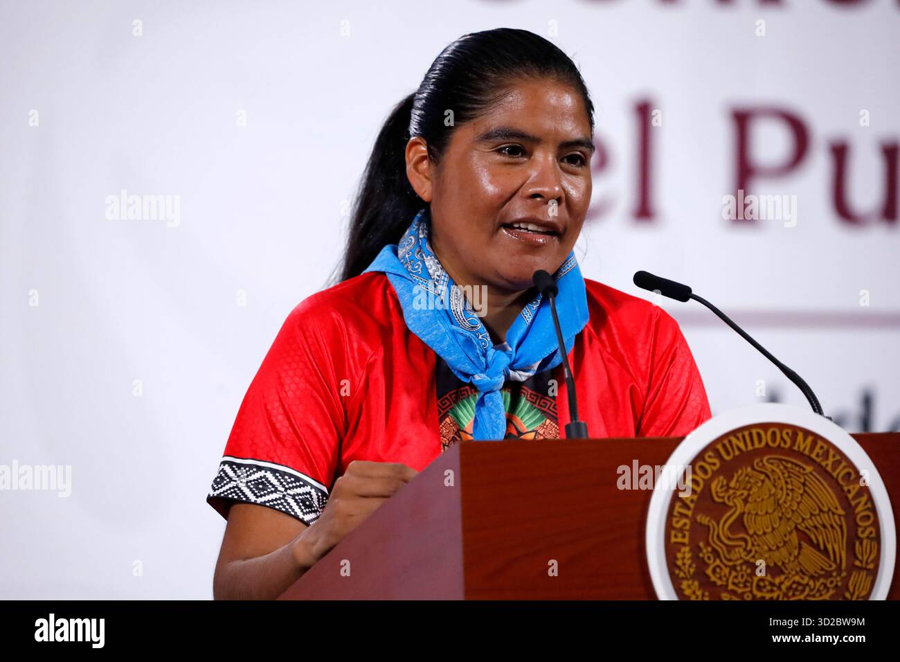 Raramuri runner Maria Lorena Ramirez Nahueachi speaks during a press ...
