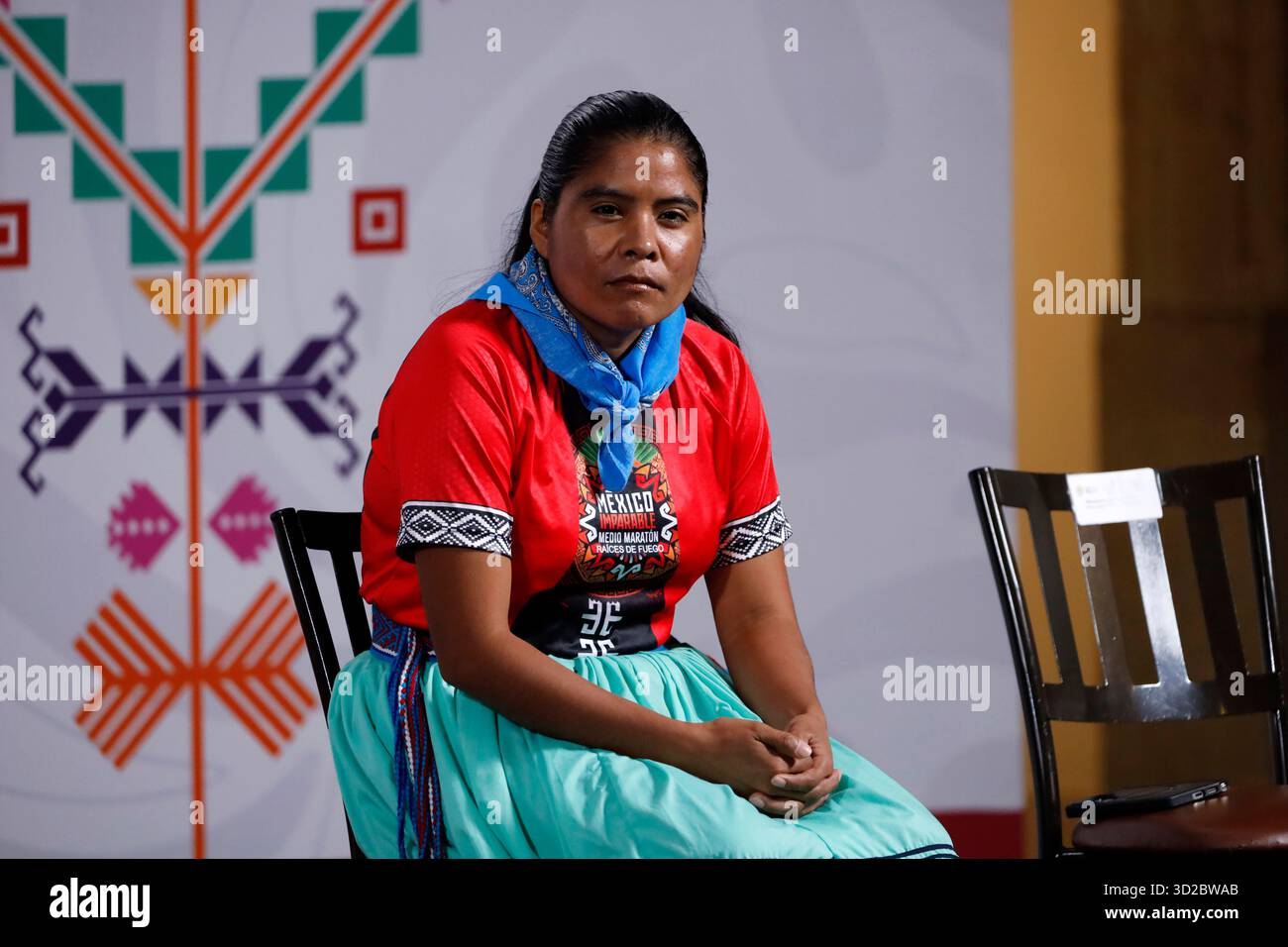 Raramuri runner Maria Lorena Ramirez Nahueachi looks on during a press ...