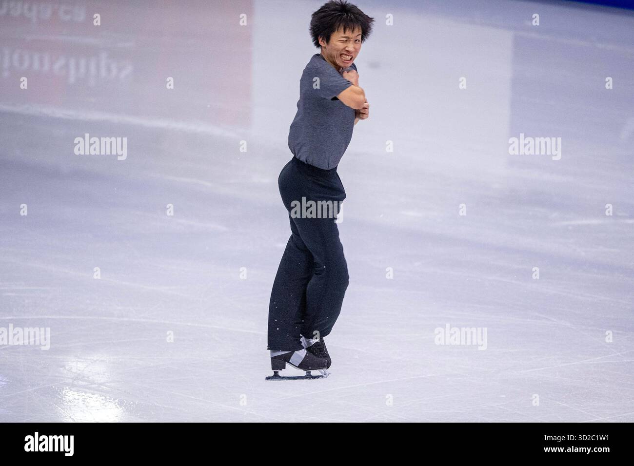 United States' Tomoki Hiwatashi skates during practice at the Skate ...