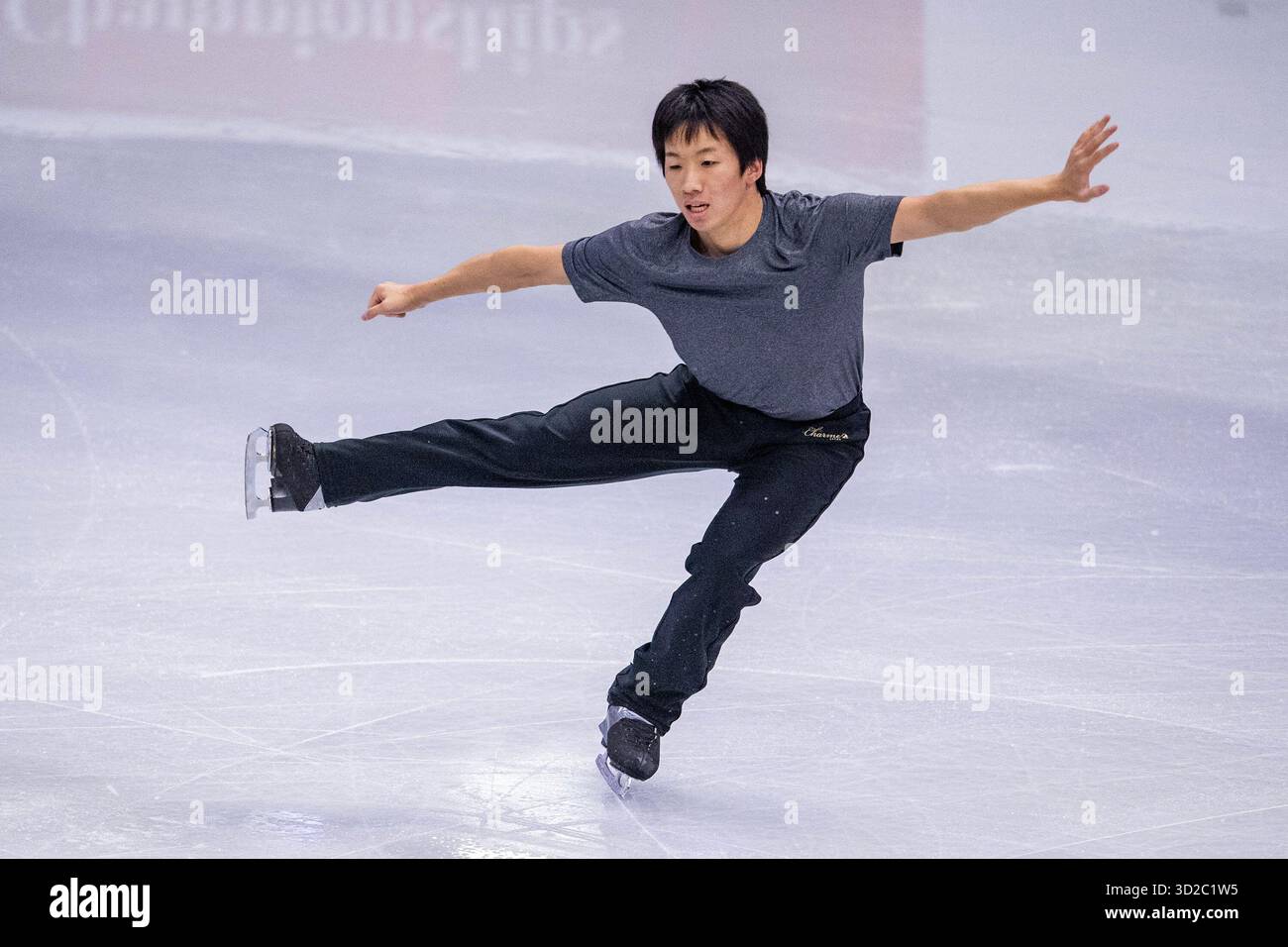 United States' Tomoki Hiwatashi skates during practice at the Skate ...