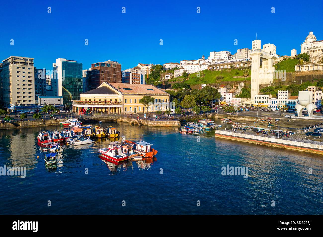 Boats in Water, Mercado Modelo Famous Market and Lacerda Elevator in ...