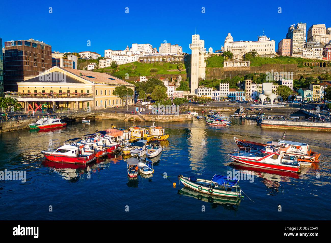 Boats in Water, Mercado Modelo Famous Market and Lacerda Elevator in ...