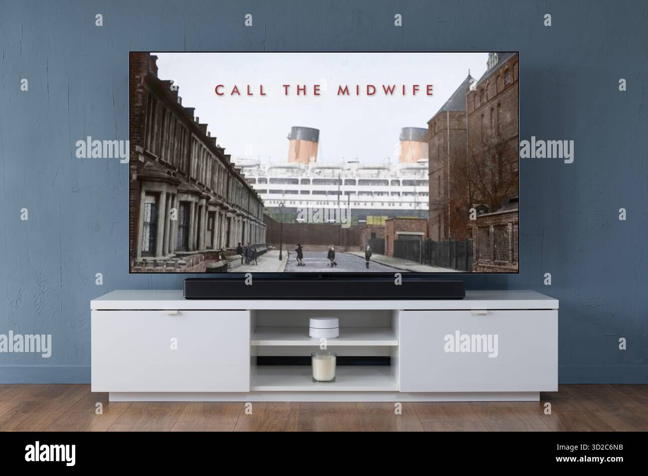 A widescreen OLED television showing the intro scene to the TV series ...
