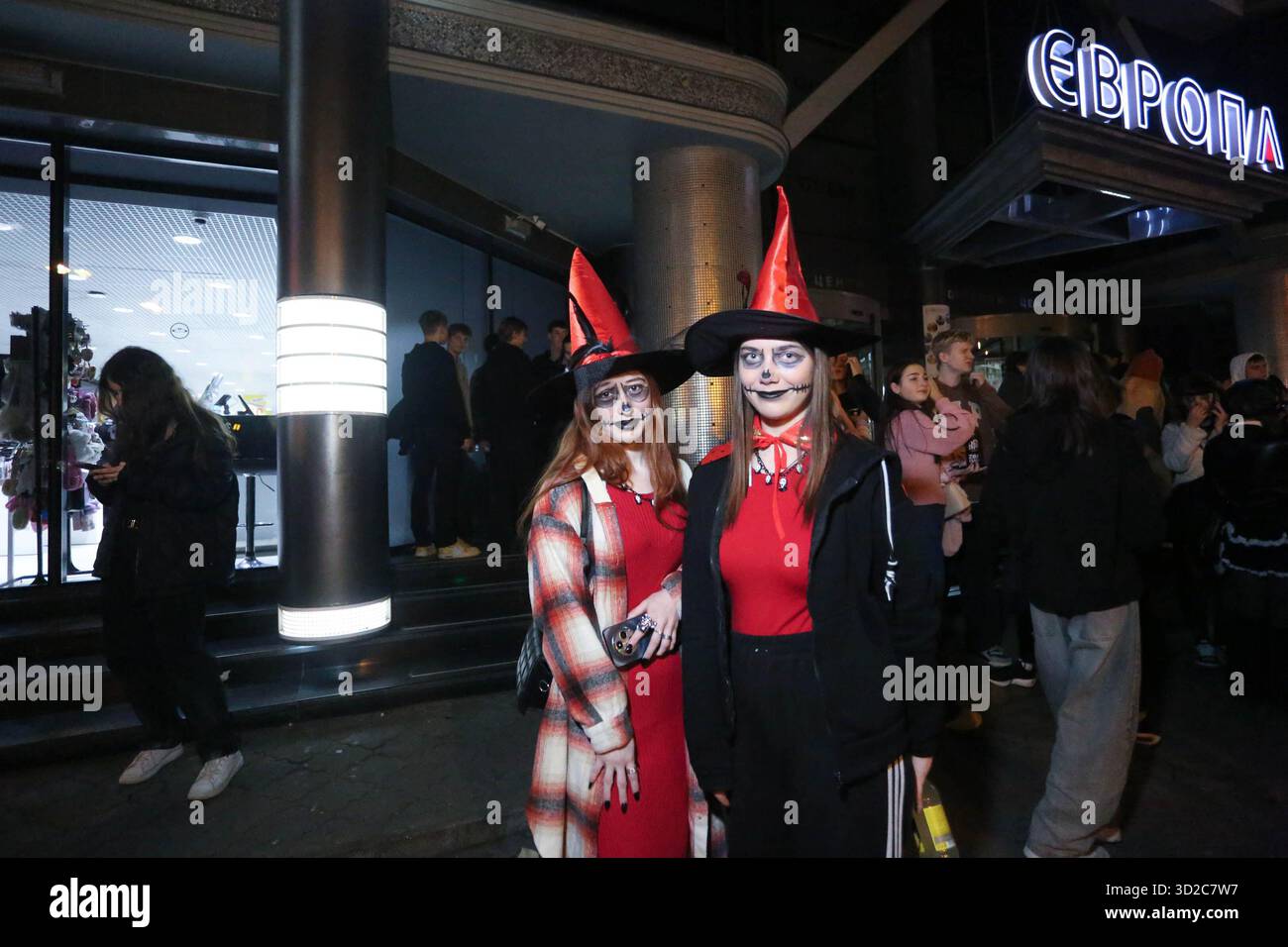 Young people in Halloween costumes seen on Deribasovskaya Street ...