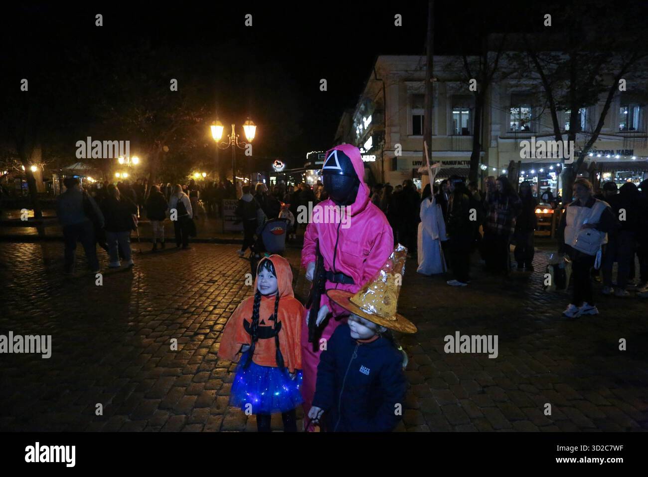 Young people in Halloween costumes seen on Deribasovskaya Street ...