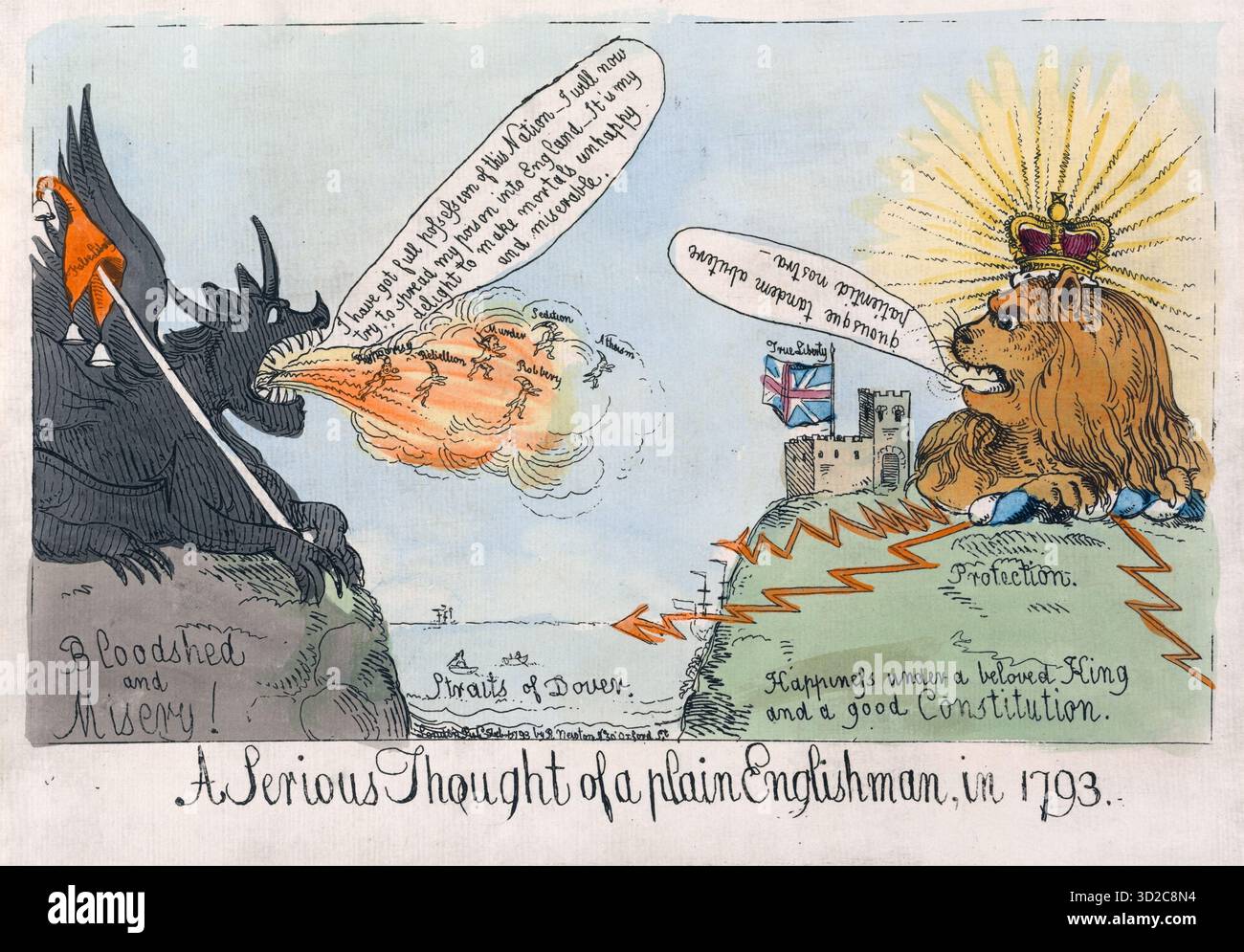 A Humorous cartoon print hand coloured etching A serious thought of a ...