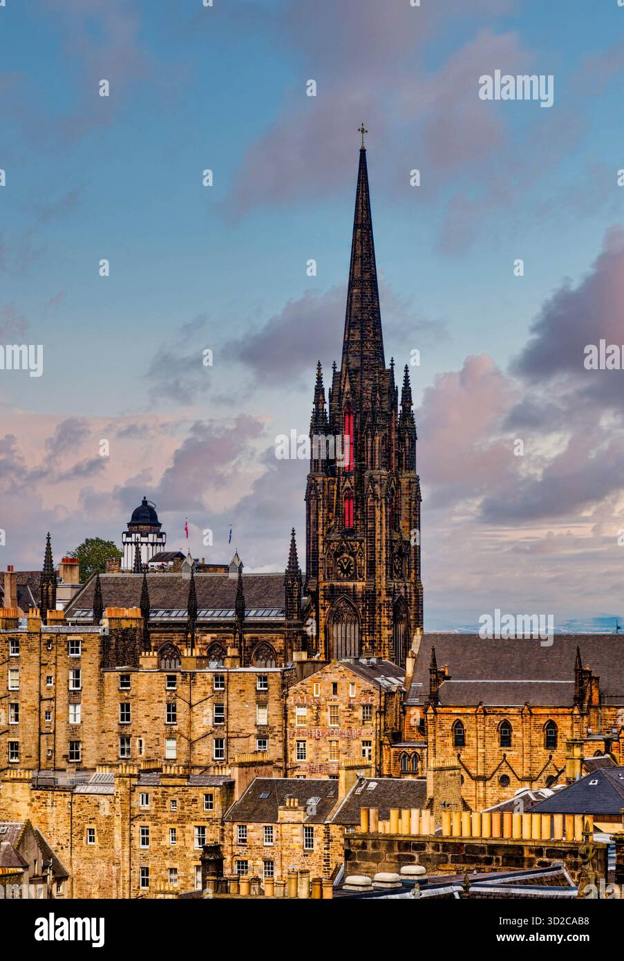 EDINBURGH, SCOTLAND - Aug 25, 2025: The Hub’s Gothic spire rises above ...