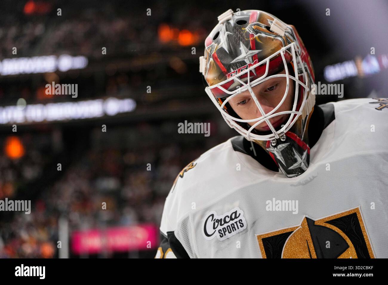 Vegas Golden Knights goaltender Carl Lindbom skates during the third ...