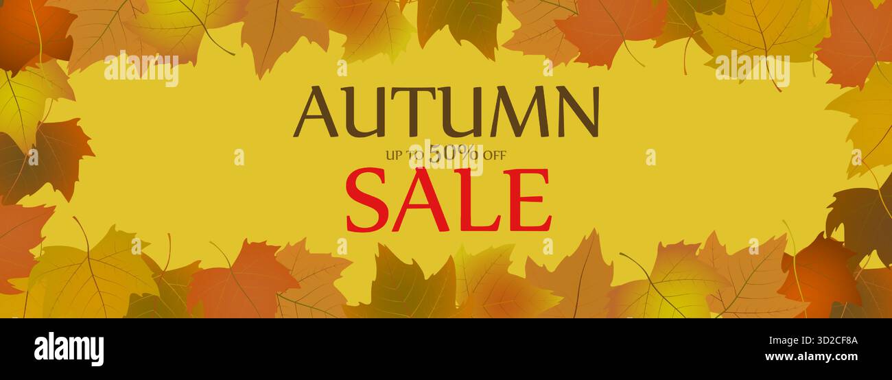Autumn advertising abstract sale banner with falling leaves. Vector ...