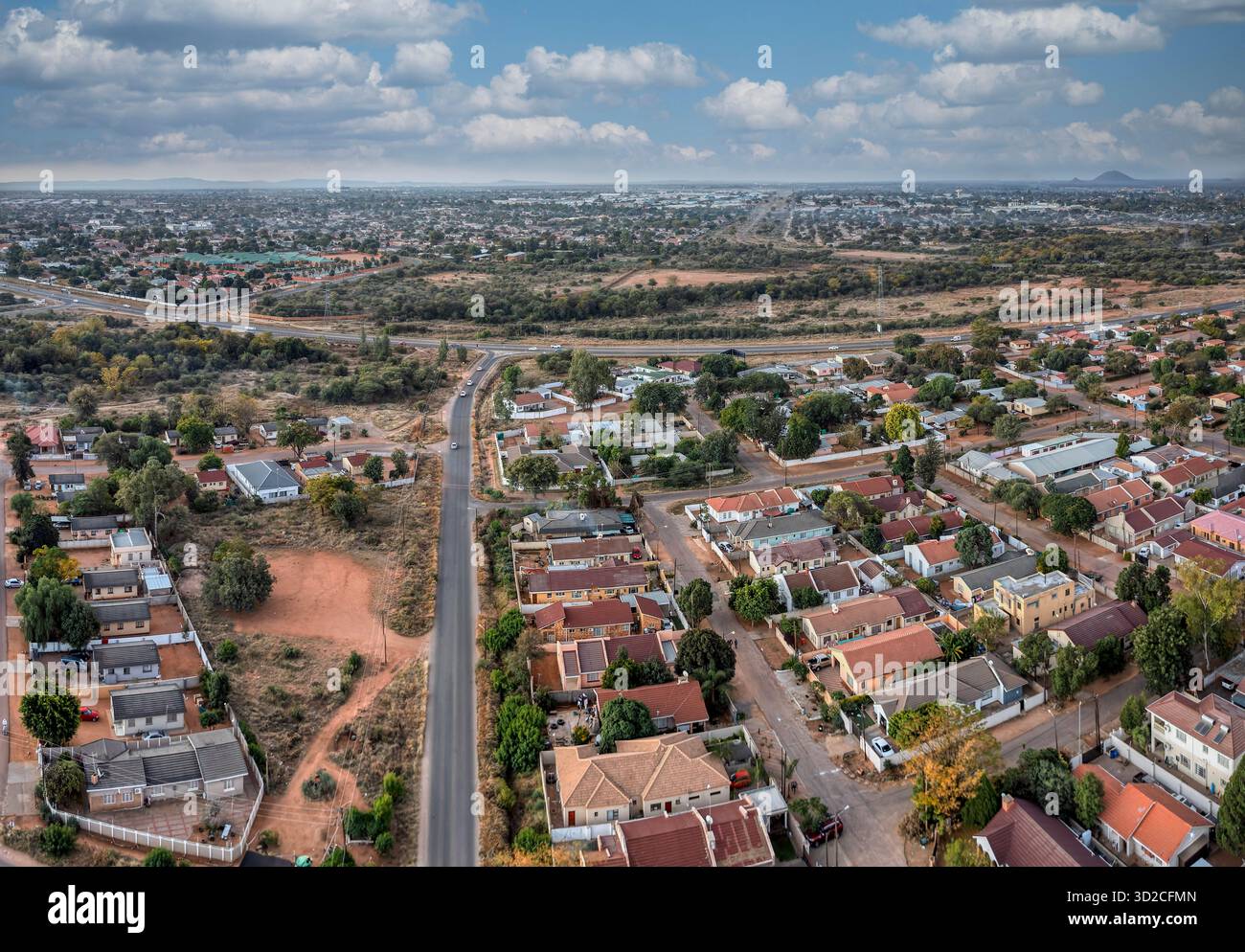 aerial view of residential neighborhood in Gaborone, capital of ...