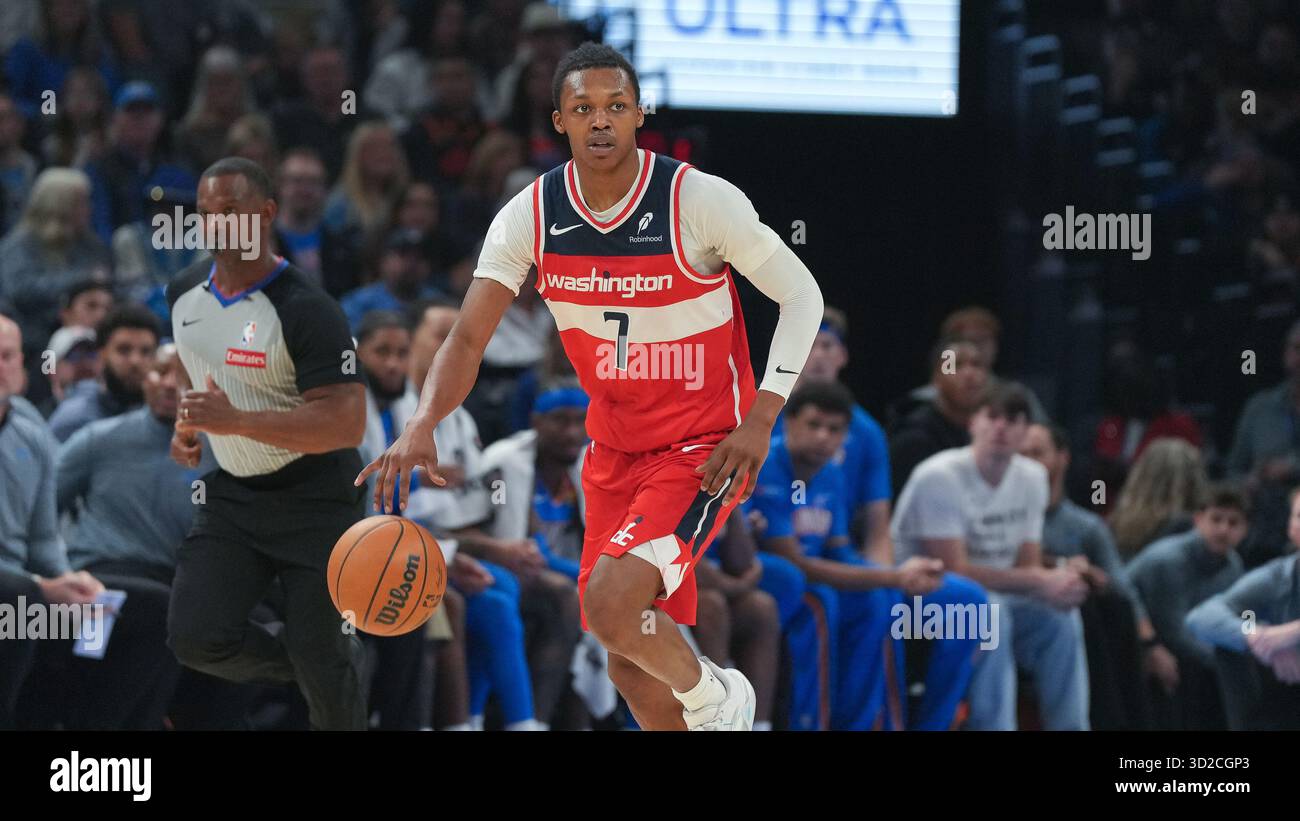 Washington Wizards guard Bub Carrington pushes down the court during ...