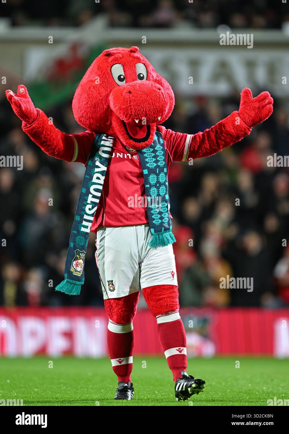 Wrexham, Wales, 31st October 2025. Wrexham mascot Wrex the Dragon ahead ...